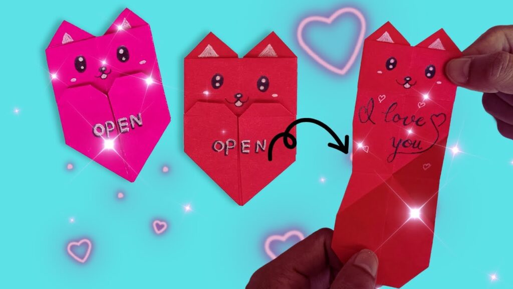 Make a PERFECT Origami Paper Cat Heart Card || Origami card || Origami ...